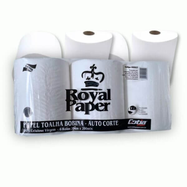 PAPEL TOALHA BOBINA - CELULOSE - AUTO CORTE - ROYAL PAPER - C/06X20X200 ...